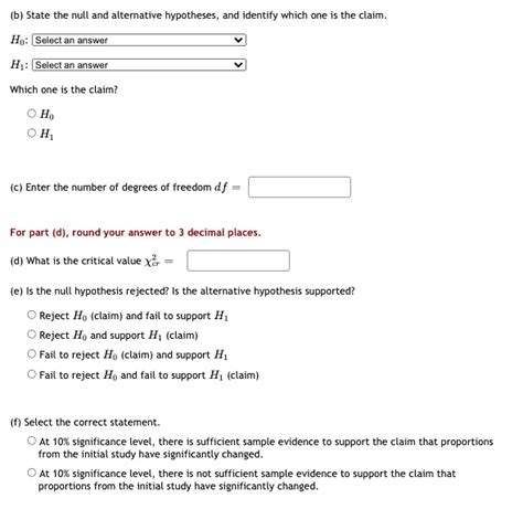 solved b state the null and altemative hypotheses and identify which