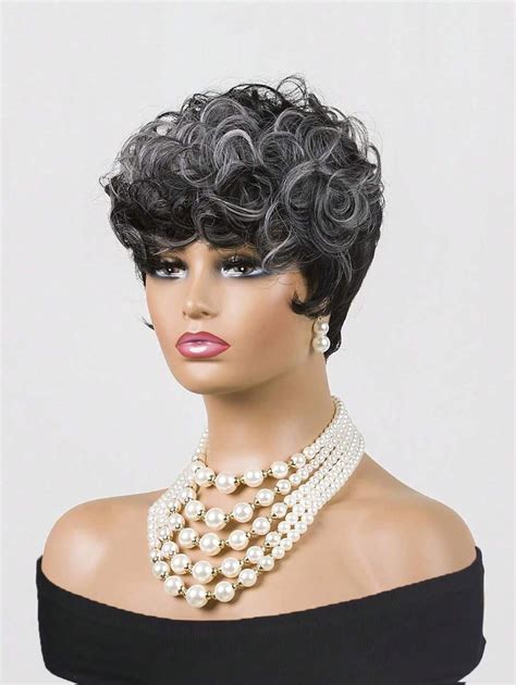Grey Pixie Cut Wig Short Grey Wigs For Black Women Pixie Cut Wig With