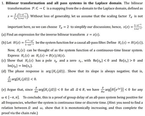 solved 1 bilinear transformation and all pass systems in