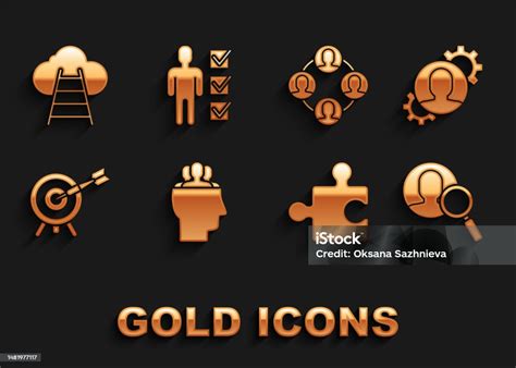 프로젝트 팀 기반 내부에 장비를 가진 인간 검색 사람들을 위한 돋보기 퍼즐 조각 대상 화살표 클라우드로 이어지는 사다리 및 사용자 비즈니스 정장 아이콘을 설정합니다 벡터