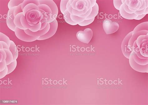 장미 꽃과 분홍색 배경 벡터 일러스트 레이 션에 심장의 발렌타인 카드 디자인 개화기에 대한 스톡 벡터 아트 및 기타 이미지 개화기 귀여운 기혼 Istock