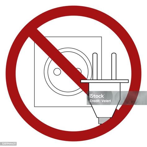 전기 사용을 금지합니다 소켓의 윤곽 그림과 금지 기호에 연결합니다 전류의 위험 벡터 윤곽선 요소 0명에 대한 스톡 벡터 아트 및 기타 이미지 Istock