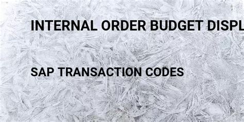 Internal Order Budget Display Tcode In SAP Transaction Codes List