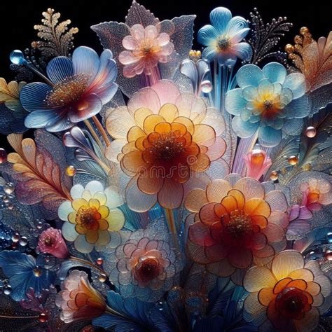Vibrant Translucent Flowers With Intricate Details And Sparkling Dew