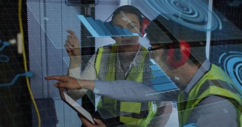 Animation Of Data Processing Over Diverse Workers In Server Room Stock Video Video Of