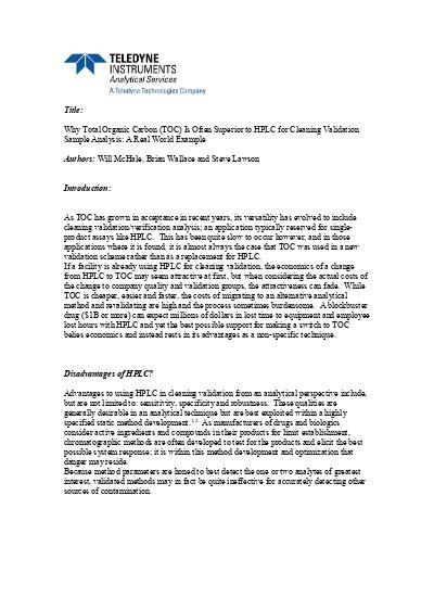 Why Toc Is Superior To Hplc In Cleaning Validation