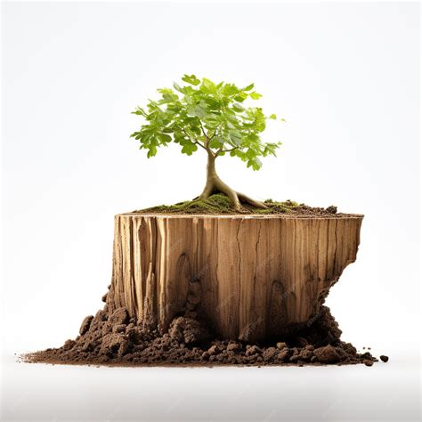 Premium Photo New Sapling Growing From Aged Tree Stump Against A White Backdrop