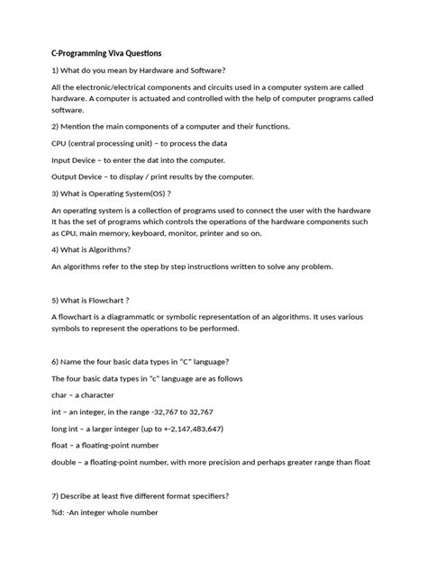 C Programming Viva Quesions Pdf Computer Data Storage Programming