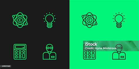 선 교사 계산기 원자 및 크리 에이 티브 램프 조명 아이디어 아이콘을 설정합니다 벡터 Dna에 대한 스톡 벡터 아트 및 기타 이미지 Dna 개념 건축물 Istock
