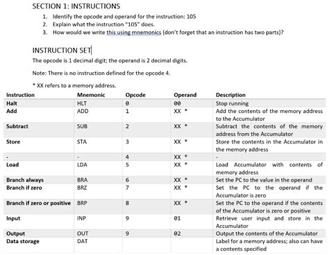 Solved Section 1 Instructions 1 Identify The Opcode And
