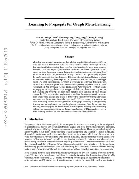 Pdf Learning To Propagate For Graph Meta Learning