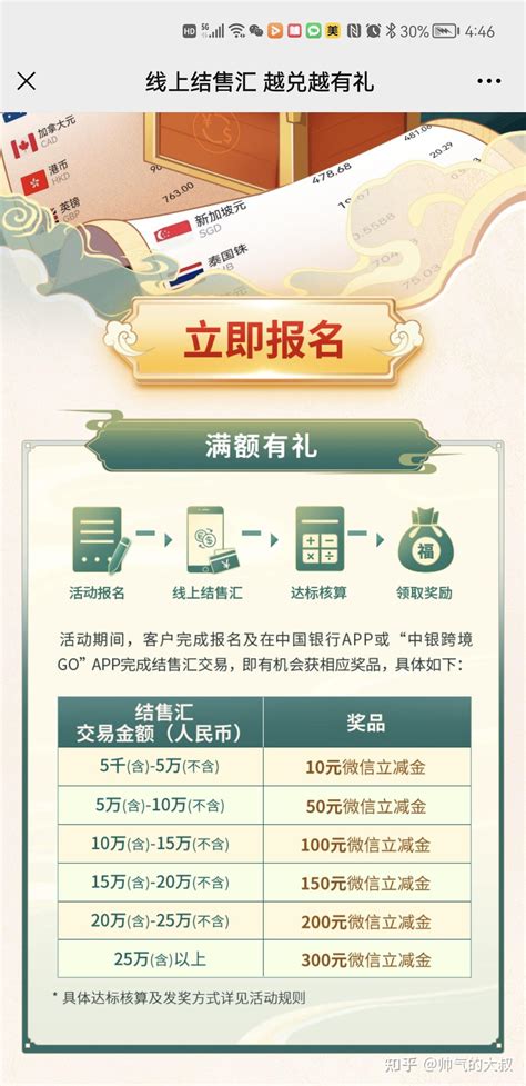 中国银行线上办理结售汇送立微信立减券 知乎