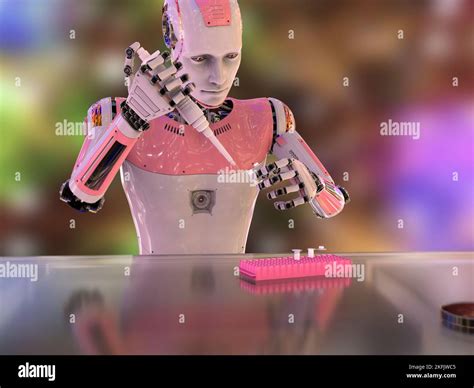 Humanoid Robot Working In Laboratory Conceptual Illustration Stock