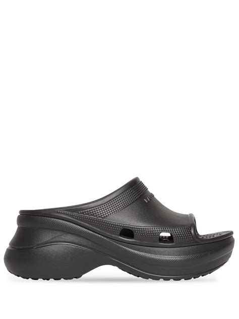 Balenciaga X Crocs Platform Pool Slides In Black Modesens