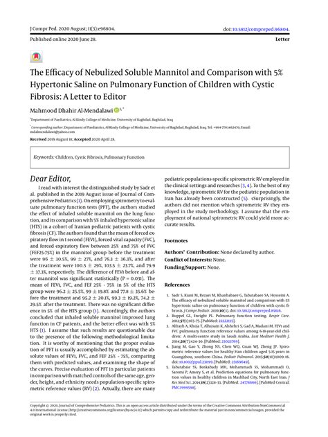 Pdf The Efficacy Of Nebulized Soluble Mannitol And Comparison With 5 Hypertonic Saline On