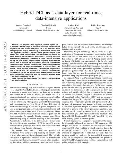 Hybrid Dlt As A Data Layer For Real Time Data Intensive Applications