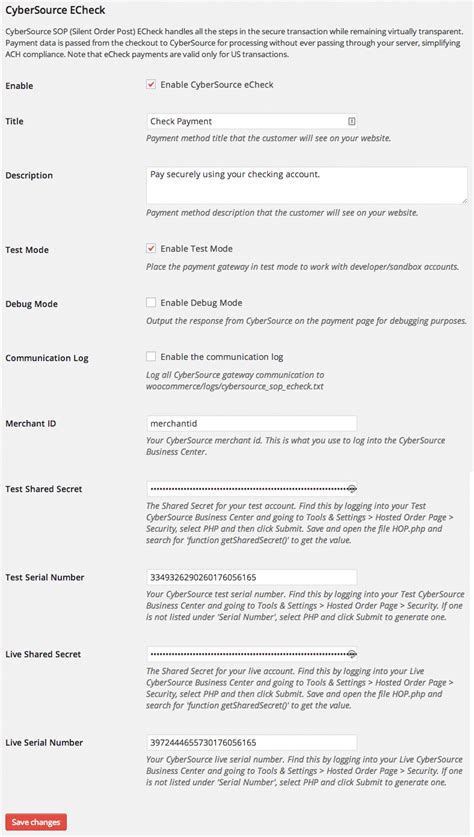 Cybersource Echeck Sop Payment Gateway Documentation Woocommerce