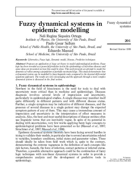 Pdf Fuzzy Dynamical Systems In Epidemic Modelling