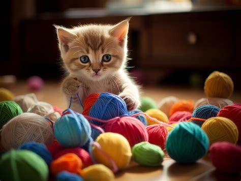 Premium Ai Image Mischievous Kitten Playfully Swatting At A Dangling Toy