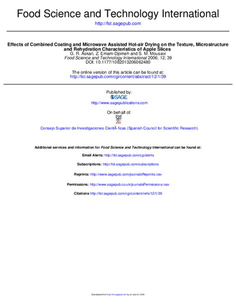 Pdf Effects Of Combined Coating And Microwave Assisted Hot Air Drying On The Texture