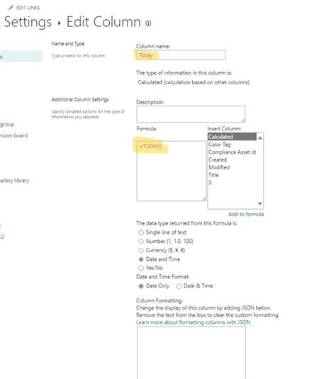 Sharepoint Calculate Column Date Before Today Then Return Yes