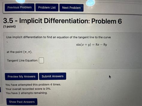 Solved 3 5 Implicit Differentiation Problem 6 1 Point