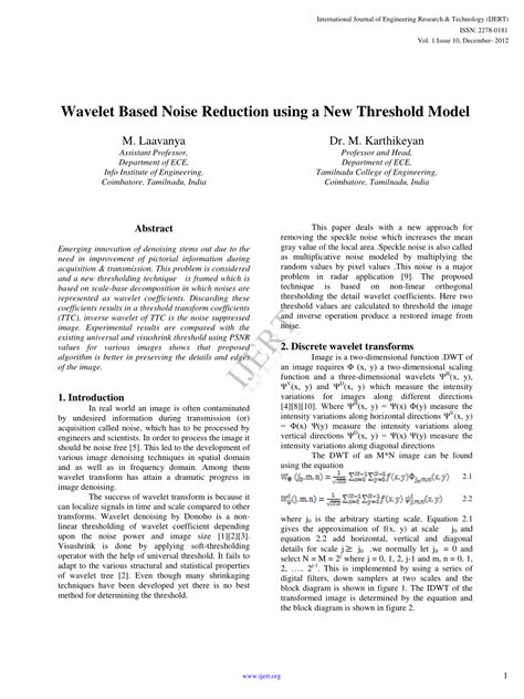 Pdf Wavelet Based Noise Reduction Using A New Threshold Model