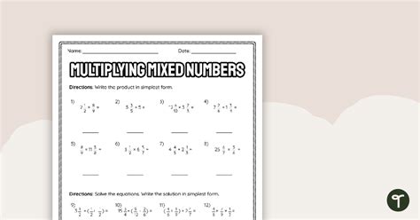 Multiplying Mixed Numbers Worksheet Teach Starter Worksheets Library