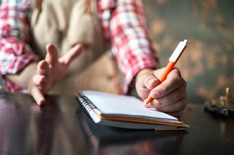Bartender Taking Notes In A Notebook Close Up Stock Photo Image Of