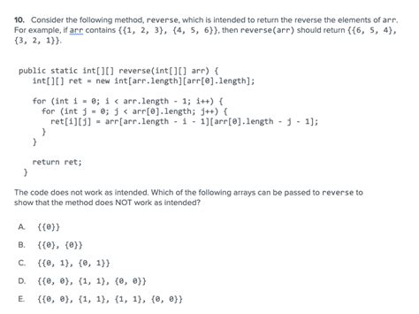 Solved 10 Consider The Following Method Reverse Which Is