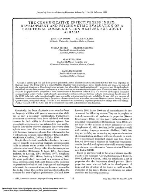 The Communicative Effectiveness Index Ceti Pdf Aphasia Cognition