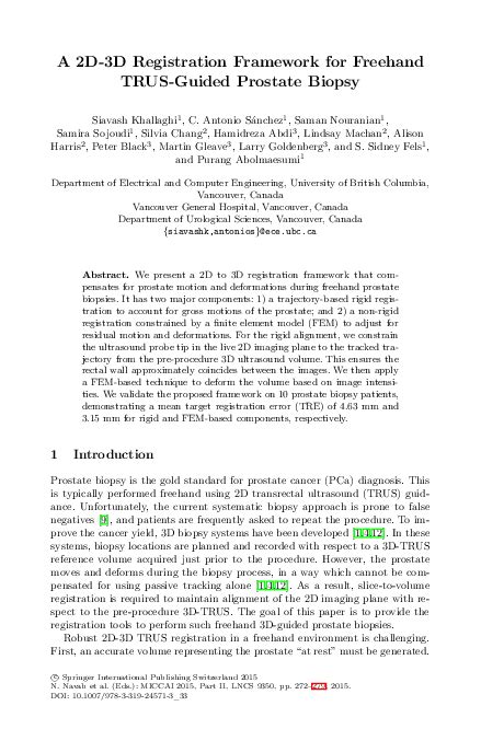 Pdf A 2d 3d Registration Framework For Freehand Trus Guided Prostate Biopsy
