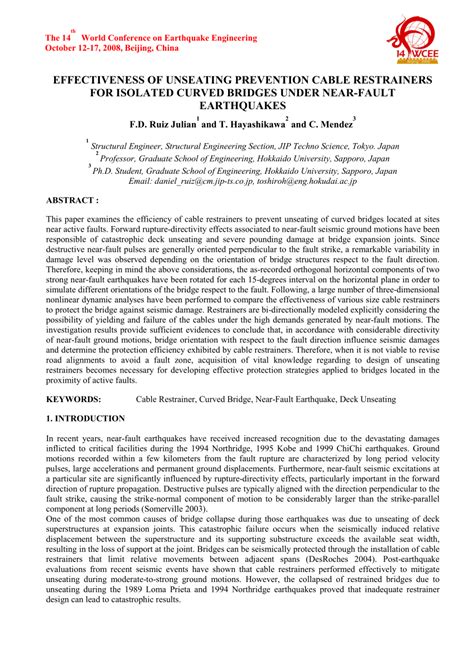 Pdf Effectiveness Of Unseating Prevention Cable Restrainers For Isolated Curved Bridges Under