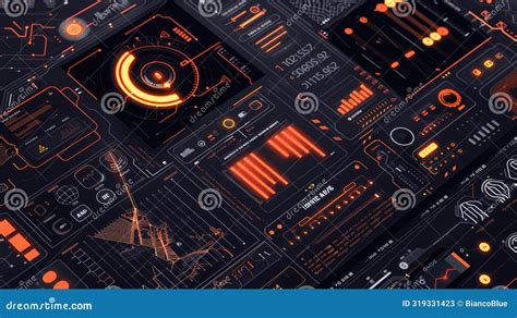 Futuristic User Interface Dashboard With Various Graphs Charts And Data Aig535 Stock Image