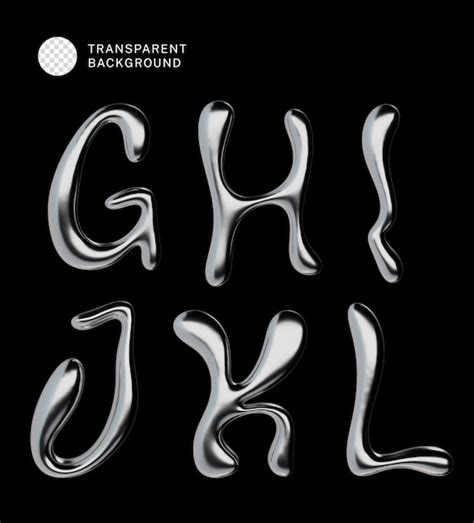 psd set of chrome 3d letter g h i j k l premium ai generated psd