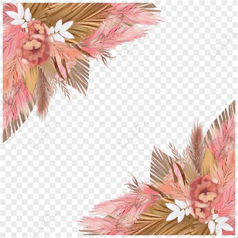 말린 꽃과 간단한 테두리나뭇잎결혼식수채화 Png 일러스트 무료 다운로드 Lovepik