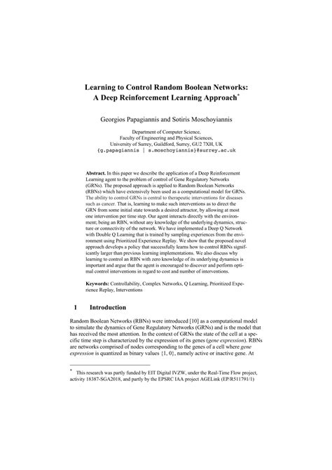 Pdf Learning To Control Random Boolean Networks A Deep Reinforcement Learning Approach