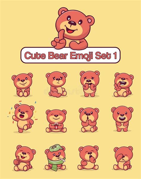 Set Of Cute Bear Characters With Different Emoticons Stock Vector