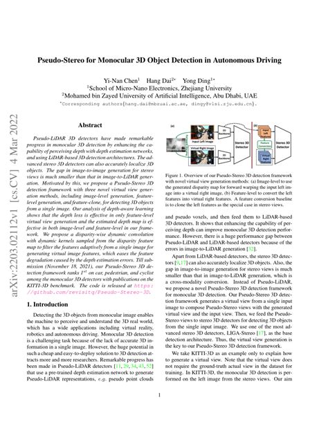 Pdf Pseudo Stereo For Monocular 3d Object Detection In Autonomous Driving