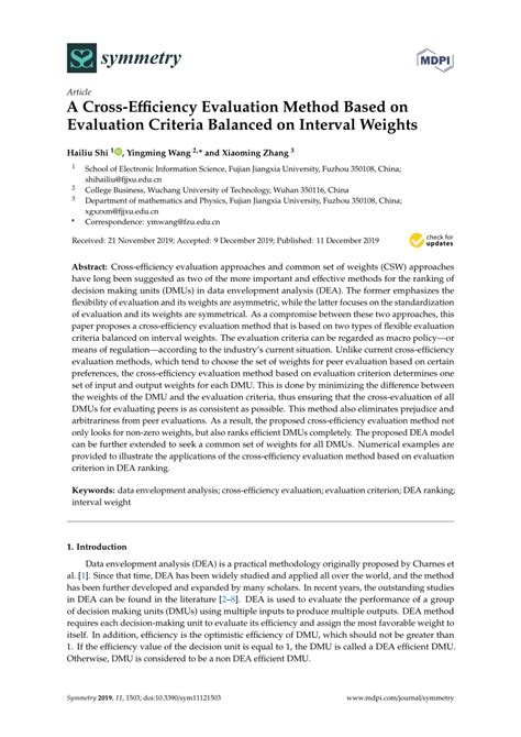 Pdf A Cross Efficiency Evaluation Method Based On Evaluation Criteria