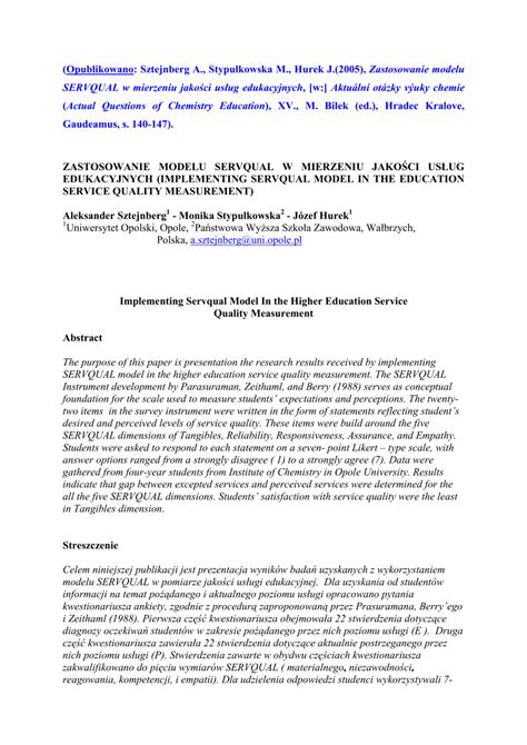 Pdf Zastosowanie Modelu Servqual W Mierzeniu Jakości Usług Edukacyjnych Implementing Servqual