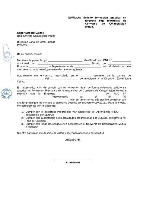 Convenio Senati 1 Espero Sea De Su Agrado Sumilla Solicito