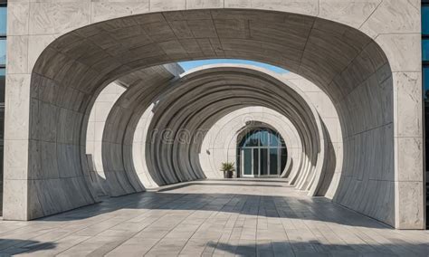 Modern Architectural Structure Features Series Arches Leading To Glass