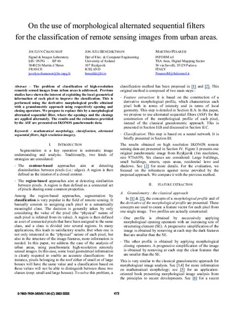 Pdf On The Use Of Morphological Alternated Sequential Filters For The Classification Of Remote