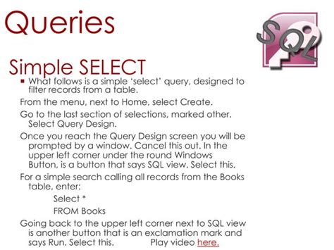 tutorial for using sql in microsoft access pptx