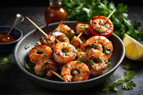 Premium Photo Bbq Shrimp Skewers With Parsley