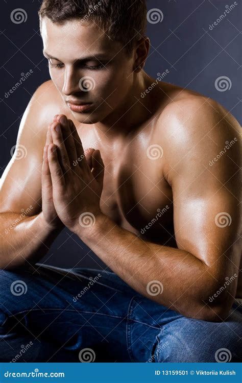 Man Which Prays On Black Stock Image Image Of Belief 13159501