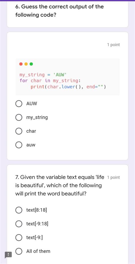 Solved 6 Guess The Correct Output Of The Following Code 1
