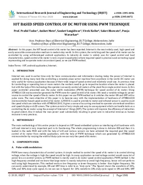 Pdf Irjet Iot Based Speed Control Of Dc Motor Using Pwm Technique