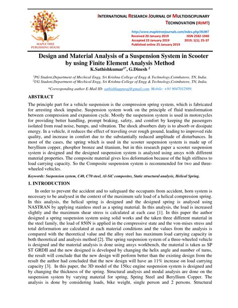 Pdf Design And Material Analysis Of A Suspension System In Scooter By Using Finite Element